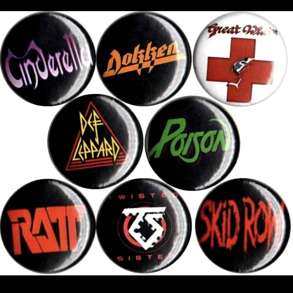 Accessories | 198s 80s Hair Metal Bands X 8 New 1 Inch 25mm Button Pin ...